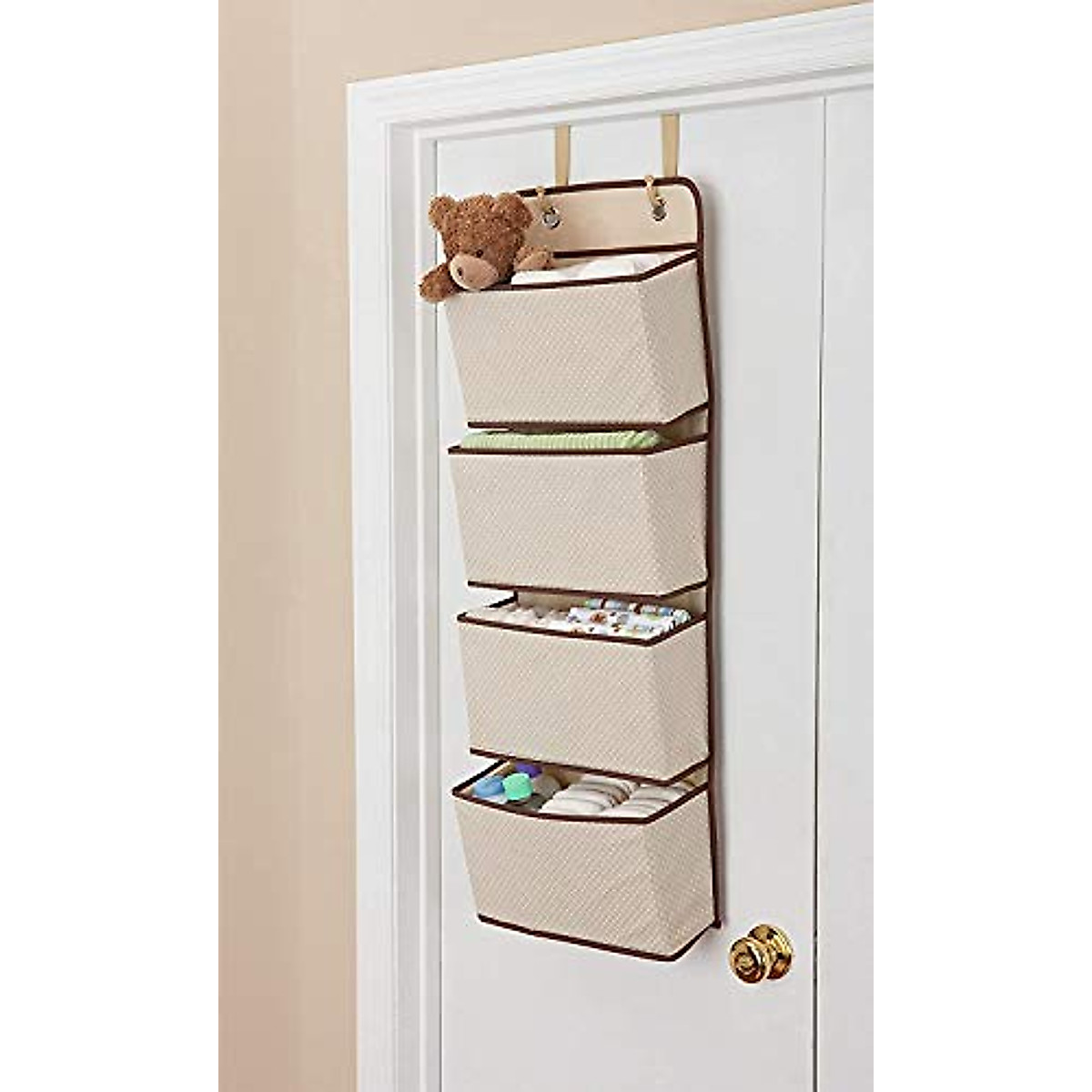 Delta Children 4 Pocket Over The Door Hanging Organizer - 2 Pack, Easy Storage/Organization Solution - Versatile and Accessible in Any Room in the House, Beige