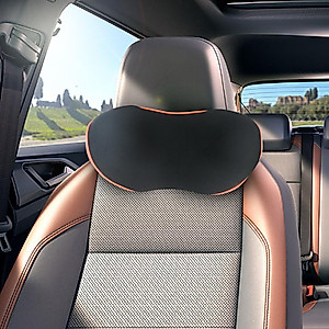 SPRFUFLY Really Comfy Car Headrest Pillow, Car Pillow for Driving with Adjustable Strap, Space Memory Foam Neck Pillow, Breathable Removable Cover - Travel Neck Pillow(Lightorange Side Rope)