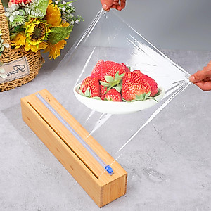 BoxThink Bamboo Wood Plastic Wrap Dispenser with Slide Cutter Also for 12 inch Aluminum foil, Parchment Paper, Cling Wrap Dispenser Sturdy and Reusable (12inch With Slide Cutte)
