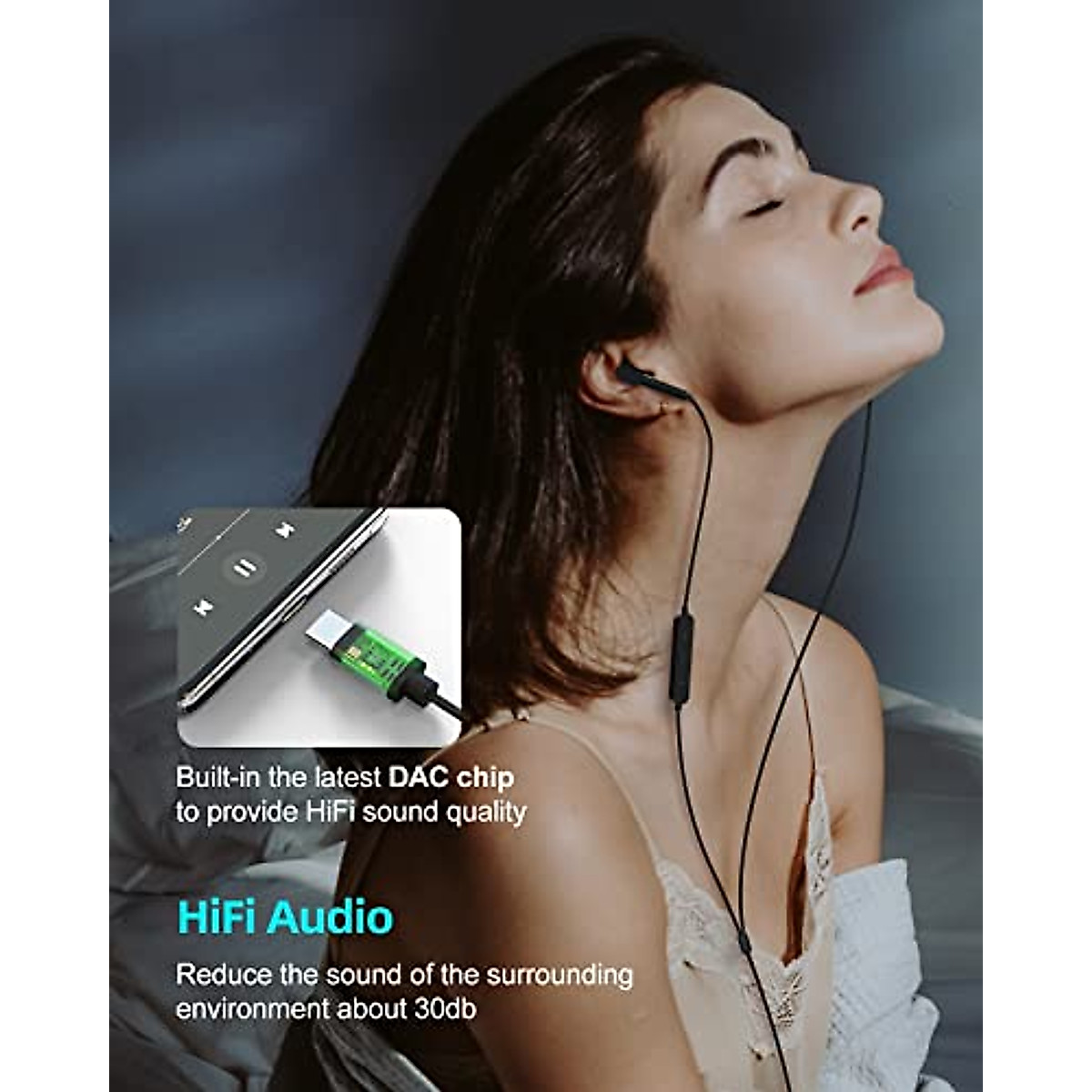 iFory USB C Earphones, HiFi Stereo Type C Earbuds Stereo in-Ear Earbud USB C Headphones with Mic and Volume Control Compatible with Google Pixel 3/2/XL, Sony XZ2, iPad Pro Black