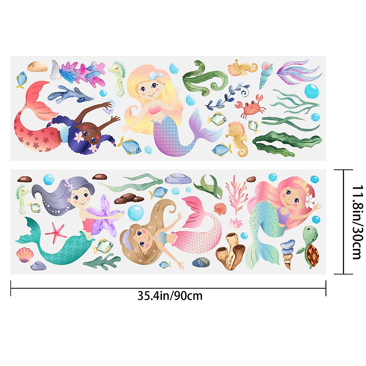 PLIGREAT 2 Sheets Mermaid Wall Stickers, Ocean Creature Decor, Bathroom Mermaid Decals for Girls Bedroom Baby Nursery Kid Room Bathroom Decor Gift