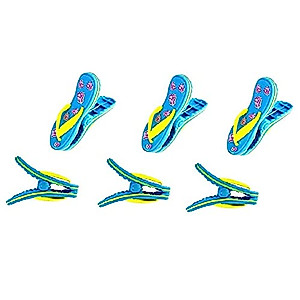 3 Set (6 Ct) of Blue Flower Flip Flops Beach Towel Clips Jumbo Size for Beach Chair, Cruise Beach Patio, Pool Accessories, Household Close Snacks Clip, Baby Stroller by C&H Solutions