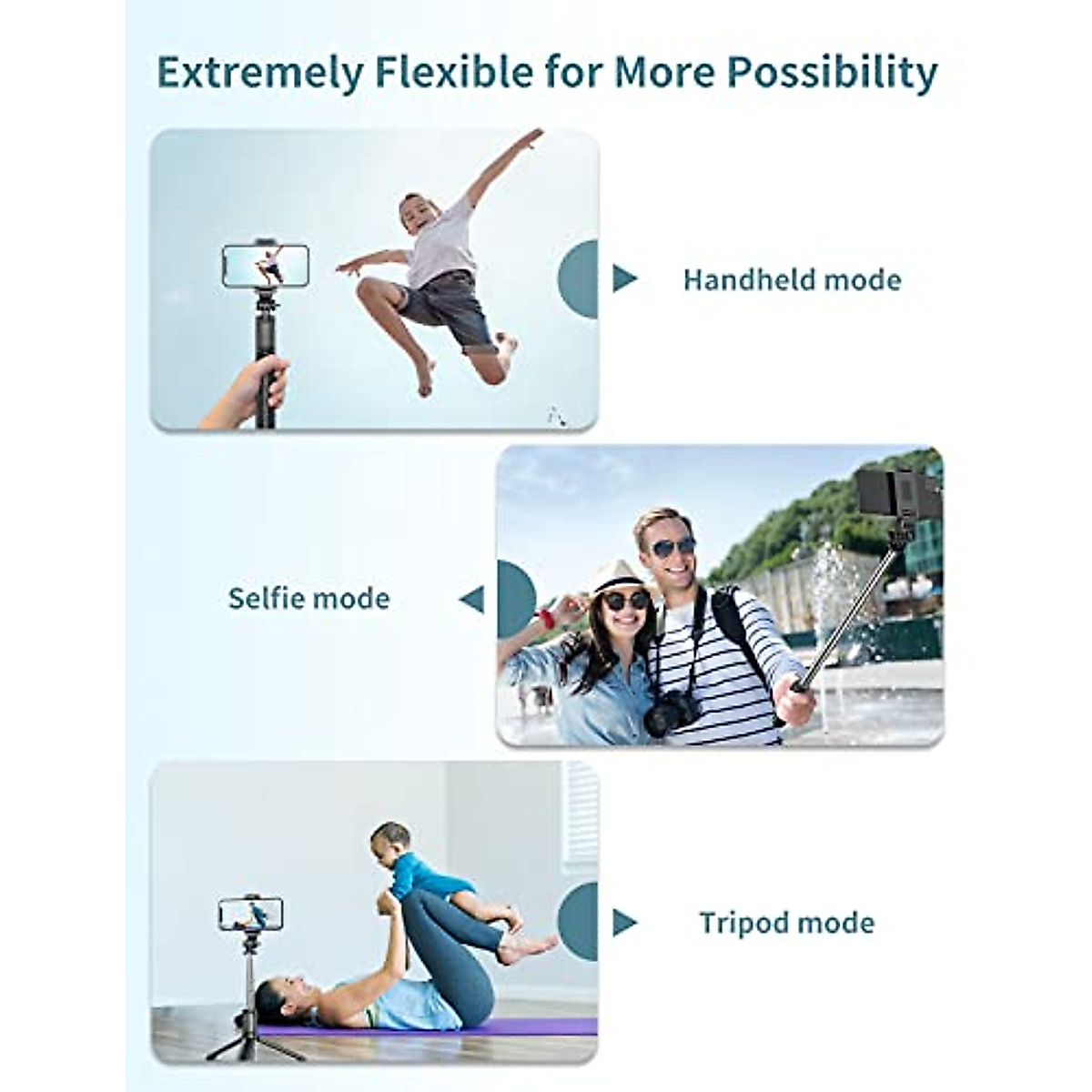 Selfie Stick Tripod with Detachable Wireless Remote, 4 in 1 Extendable Portable Selfie Stick & Phone Tripod Stand Compatible with Gopro, iPhone/Samsung/Huawei, etc.