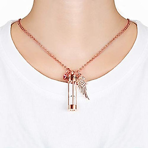 PREKIAR Cremation Urn Necklace for Ashes Timeless Hourglass Memorial Pendant Keepsake Jewelry for Human Pet Ashes with 12 Birthstone Angel Wing (Rose Gold Hourglass)