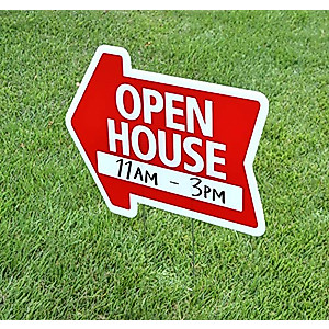 Open House Sign Kit (5pack) Die Cut Arrow Shape Heavy Duty Stands, Durable Corrugated Coroplast, UV Colorfast Red, Unconditional Guarantee, Real Estate Agent Supplies, 5-18x24 Signs and 5 Stands