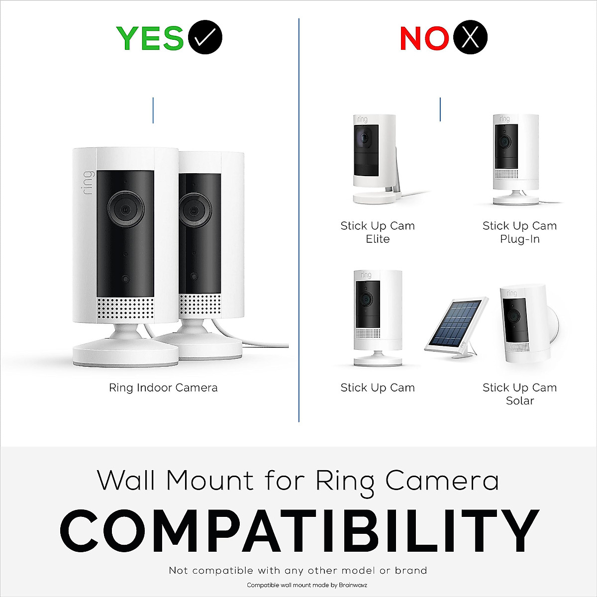 BRAINWAVZ [EOL] Screwless Wall Mount for Ring Indoor Cam, VHB Stick On - Easy to Install, No Tools Needed, No Mess, No Drilling, Strong Adhesive Mount, White [EOL]