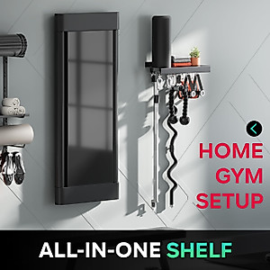 Crostice Metal Shelf Compatible with Tonal Accessories, Floating Shelf Organizer for Home Gym Storage, T-Lock Adapters Bracket Hanger, Gym Rack Wall Mounted with Hooks, Black Workout Shelf Holder