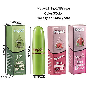 evpct 3Pcs Aloe Vera Strawberry Peach Pink Color Changing Lipstick Tinted Lip Color Balm Gloss Tint Set Green Magic PH Mood Kids Lipstick Color Changing Crystal Flower Jelly Lipstick Korean Makeup