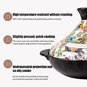 22cm Moroccan Tagine Pot, Not-Stick Ceramic Casserole with Lid, No Oily Smoke Cast Iron Soup Pot, for Cooking and Stew