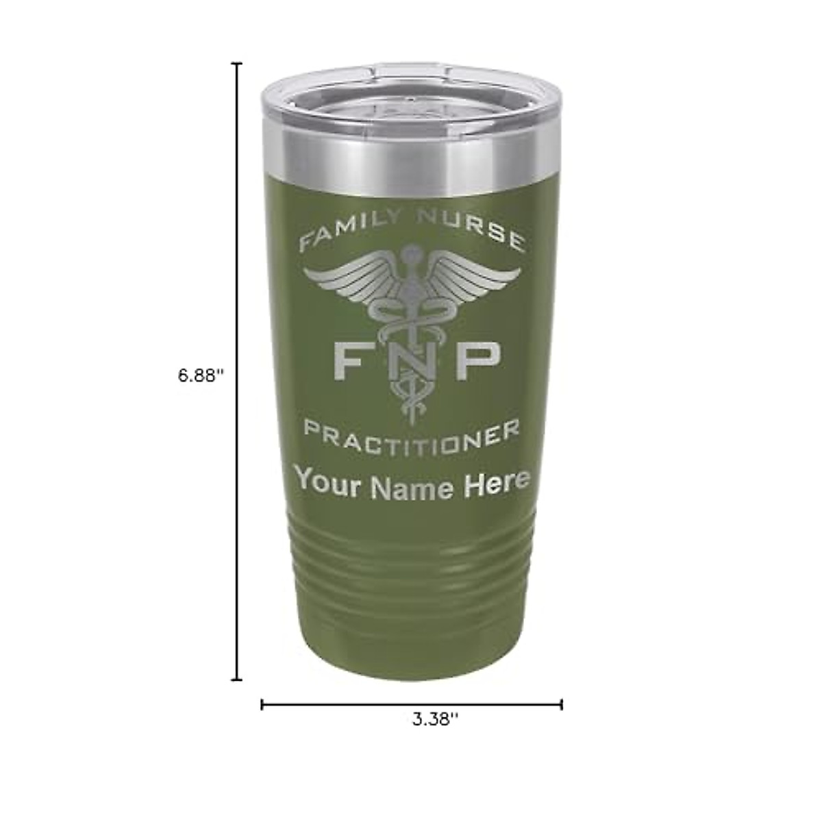 LaserGram 20oz Vacuum Insulated Tumbler Mug, FNP Family Nurse Practitioner, Personalized Engraving Included (Camo Green)