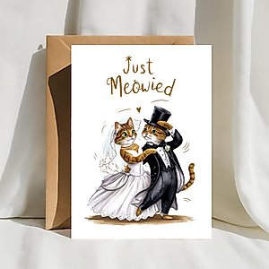 AzluAzlu Just Meowied Card - Cat Royal Wedding Card Funny - Just Married Couples First Dance - Cat Lover Gift - Marriage Card - Funny Cat Card - Bride Card - Bridal Party