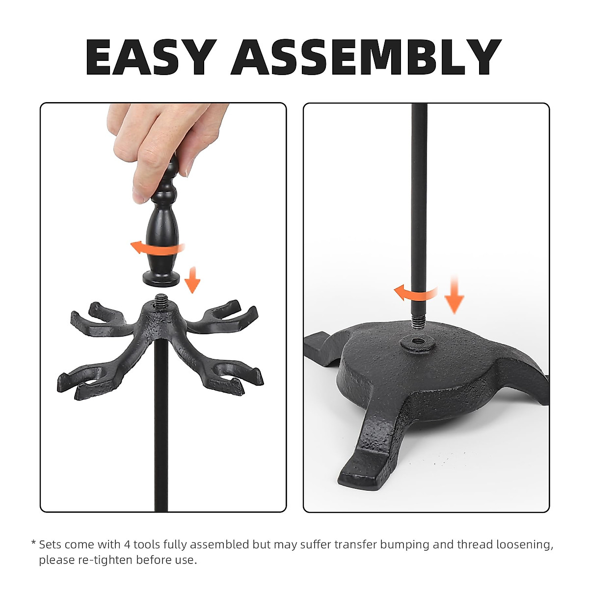 COMFYHOME 5 Piece Fireplace Tools Set, 32'' Heavy Duty Fireplace Tools with Stand, Fire Poker, Shovel, Tongs, Brush, Black Handle Fireplace Kits for Indoor Modern Chimney, Wood Stove, Outdoor Fire Pit