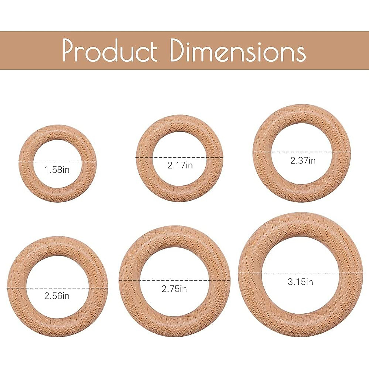 bopoobo Wooden Rings Natural Beech for Craft, Unfinished Wood Ring Circle Rings for DIY Baby Teething Toys, Baby Wooden Teether Accessories, Pendant Connector (10 Pcs, 60 mm)