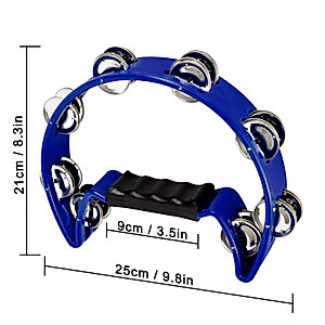 EastRock Tambourine Metal Jingles Hand Held Percussion Half Moon Tambourine for Kids, Adults, KTV, Party BLUE