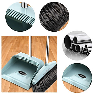 QULSE Broom and Dustpan Set for Home - Dust Pans with Long Handle - Outdoor Indoor for Home Kitchen Room Office,Must Haves for Home (Blue)