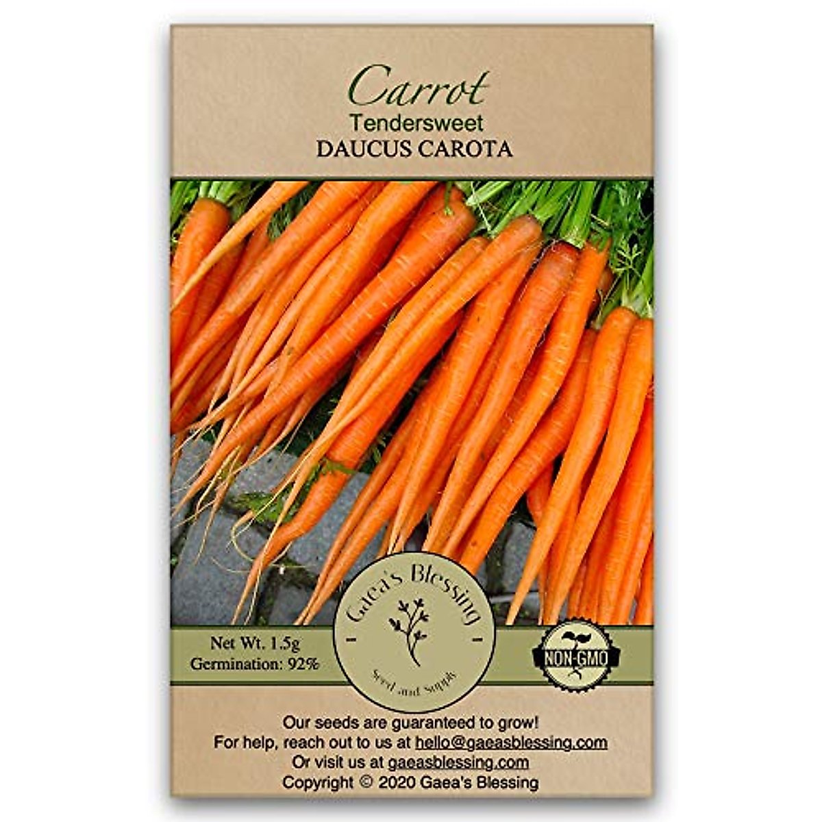 Gaea's Blessing Seeds - Carrot Seeds - Tendersweet - Non-GMO Seeds with Easy to Follow Planting Instructions - Heirloom Net Wt. 1.5g Germination Rate 91%