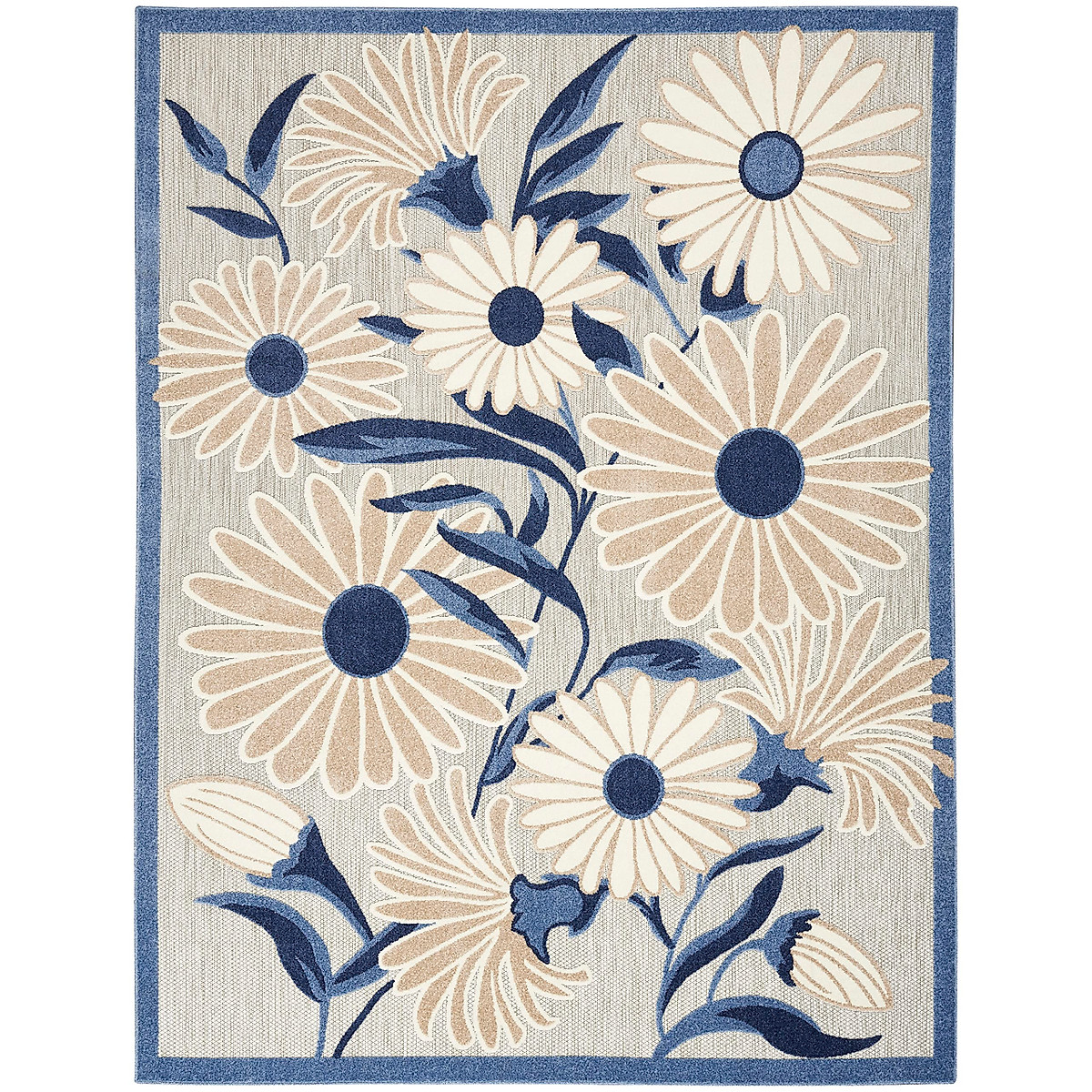 Nourison Aloha Indoor/Outdoor Blue/Grey 3'6" x 5'6" Area Rug, Easy Cleaning, Non Shedding, Bed Room, Living Room, Dining Room, Kitchen (4x6)