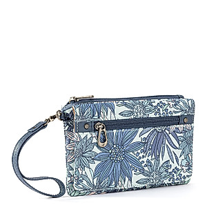 Sakroots Corin Smartphone Flap Crossbody in Eco-Twill, Denim Flower Garden