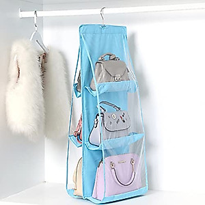 Double-Sided Six-Layer Hanging Storage Bag, High Capacity Transparent Collapsible Non-Woven Hanging Handbag Storage Hanging Bag, Hanging Closet Storage Bag (Purple)