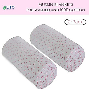 Swaddle Blankets| Receiving Blanket|Organic Cotton Breathable and Skin-Friendly Soft Muslin Swaddle Blankets for Boys| Baby Essentials, Registry & Gift | 48”x48” 2-Pack Pink Lines
