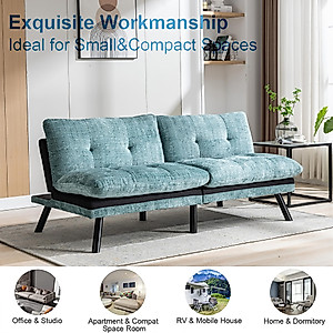 Futon Sofa Bed,Modern Convertible Sofa Bed,Folding Loveseat Sleeper Sofa,Breathable Futon Couch Bed with Adjustable Backrest&Metal Legs for Compact Small Spaces, Apartment,Dorm,Office (Mint Green)