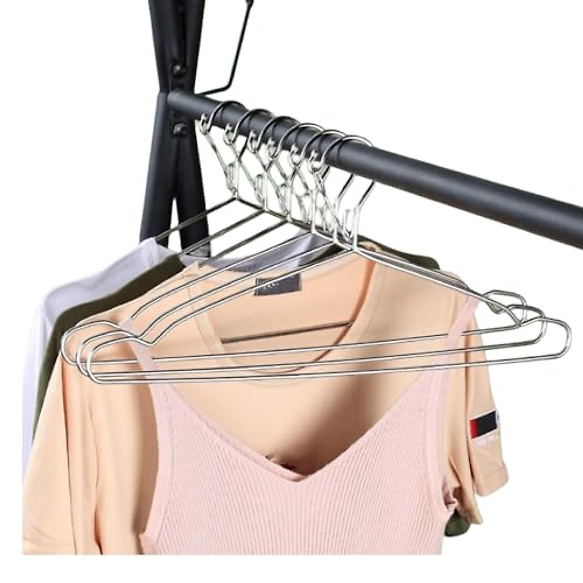 16.5” Wire Hanger 4mm Lockable Hangers 10Pack Stainless Steel Slim Thin Heavy Duty Windproof Lock Hook Metal Space Saving Clothes Hotel Hangers Silver (10)