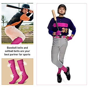 Zhanmai Baseball Belt and Socks Combo Adjustable Softball Socks and Belt Elastic Waist Belt for Youth Boys Girls, and Adult (Hot Pink, Youth)