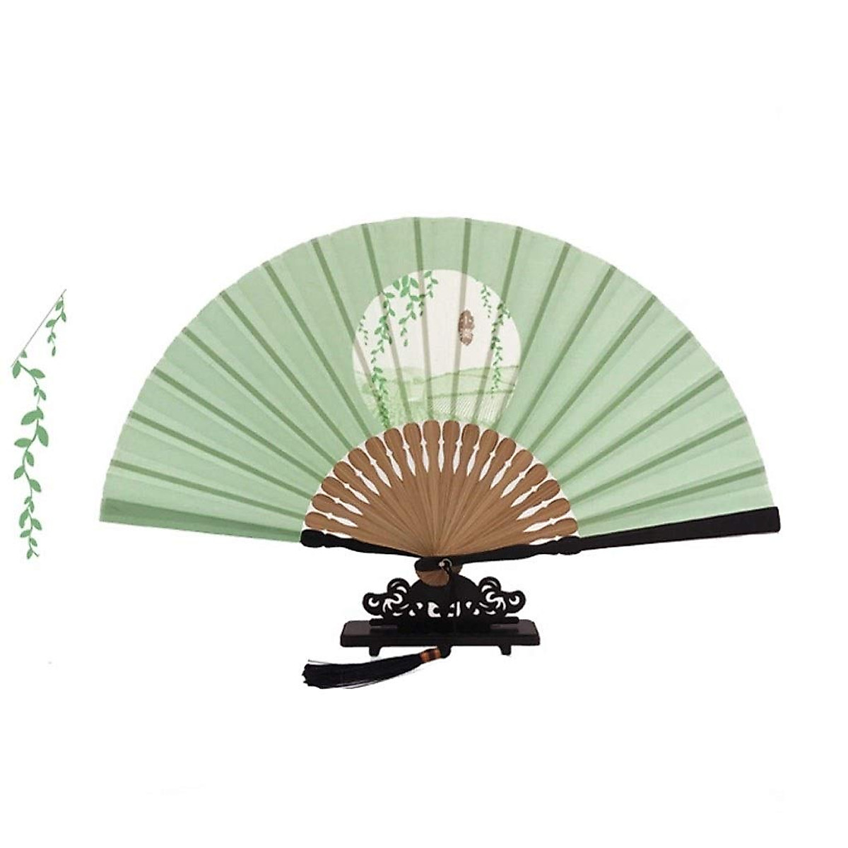 Hand Fan Folding Fan,Hand-held Fan,Folding Fan Female Classical Bamboo Bone Folding Fan Ancient Wind Tassel Small Fan Women Fans Hand Paper Folding Props Vintage style
