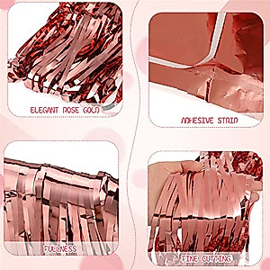 10 Pcs Rose Gold Fringe Curtain 3.2 x 8 Feet Rose Gold Party Streamers Rose Gold Birthday Backdrop Party Curtain Decorations Metallic Backdrop Curtains for Wedding Engagement Bachelorette Party