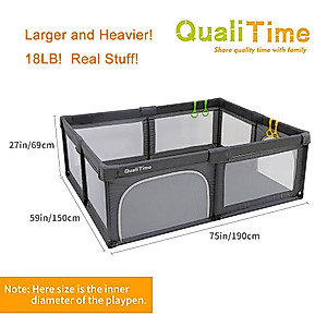 Baby Playpen, Playpens for Babies, Extra Large Playyard for Toddler, Reliable Kids Activity Center, Sturdy Safety Playpen with Anti-Slip Suckers and Super Soft Breathable Mesh (Dark Gray, Large)