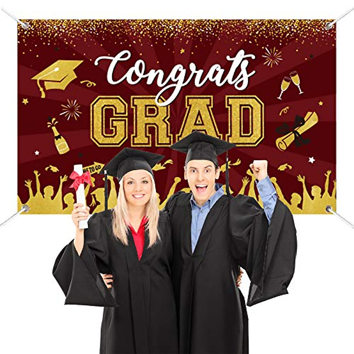 Maroon Graduation Banner 2023 Congrats Grad for Graduation Party Decoration SuppliesLarge Graduation Fabric Backdrop for High School College 71 x 43”