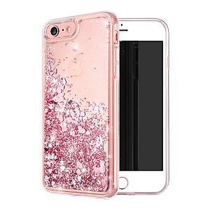 WORLDMOM Compatible with iPhone SE 2022 Case,for iPhone SE 2020 Case,Bling Moving Liquid Floating Sparkle Colorful Glitter Waterfall Clear TPU Protective Case for iPhone 7/8/ se2/ Se3, Rose Gold