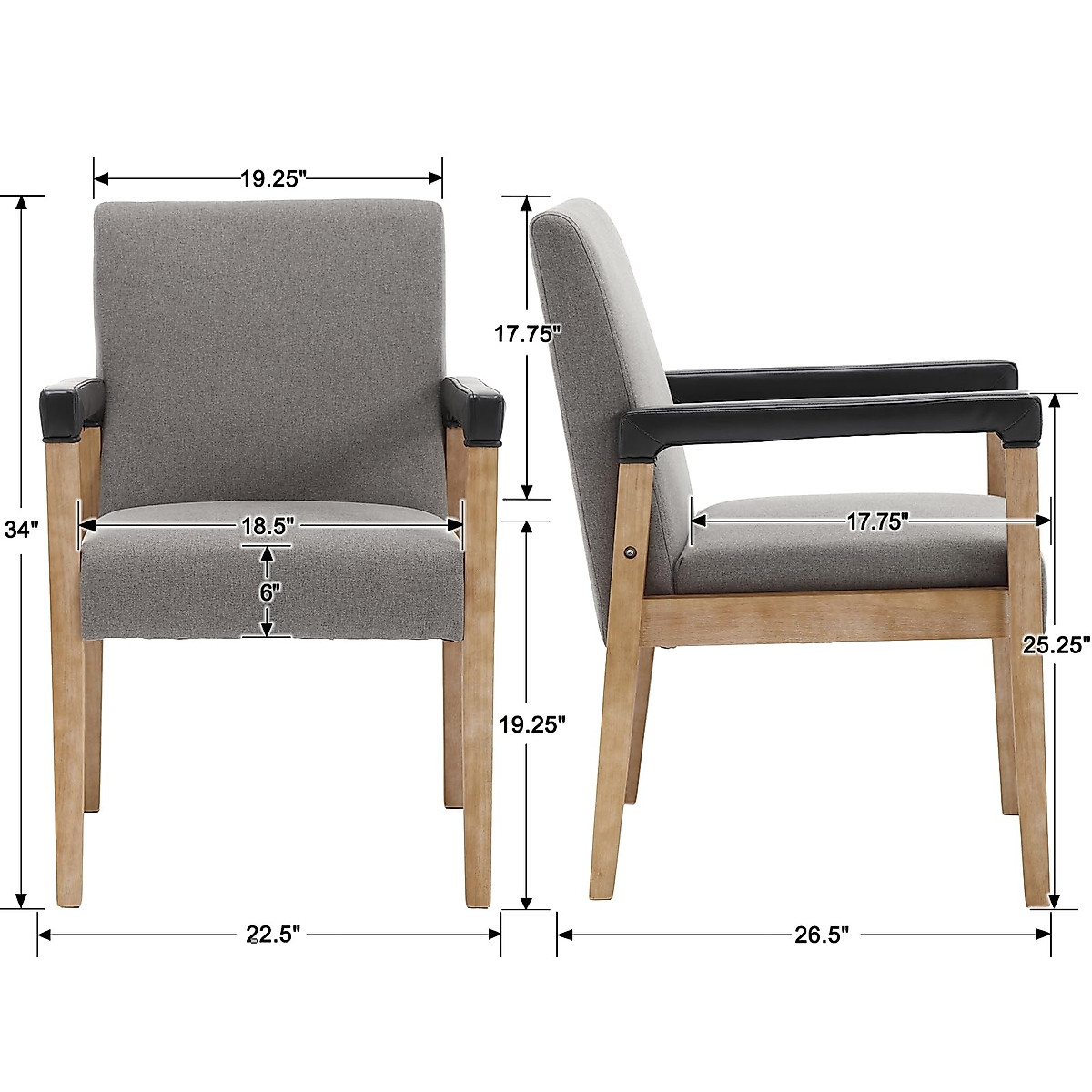 Kmax Modern Dining Chairs Set of 4 Linen Fabric Kitchen Arm Chairs Upholstered Accent Chairs with Wooden Legs for Dining Room, Living Room, Bedroom, Grey