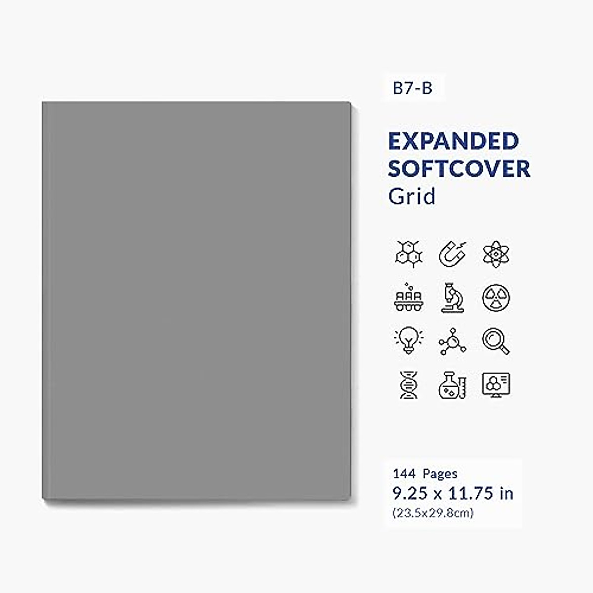 Vela Sciences B7-B Expanded Softcover Lab Notebook, 9.25 x 11.75 in (23.5 x 30 cm), 144 Pages, Permanent Bound, 70lb Heavyweight Paper (1-Pack, Grid)