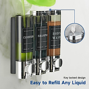 Shampoo and Conditioner Dispenser,Unisense Shower Soap Dispenser 3 Chamber No Drill Wall-Mounted Shampoo Dispenser for Shower Wall Mounted Shower Dispenser for Bathroom Hotel Large Capacity,Chrome