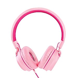 TalkWorks Corded Headphones for Kids - Over Ear Headphones for Home, School, and Gaming - Lightweight, Portable, Cushioned Earcups, and Adjustable Headband - Comes in Fun Colors - One Size, Pink