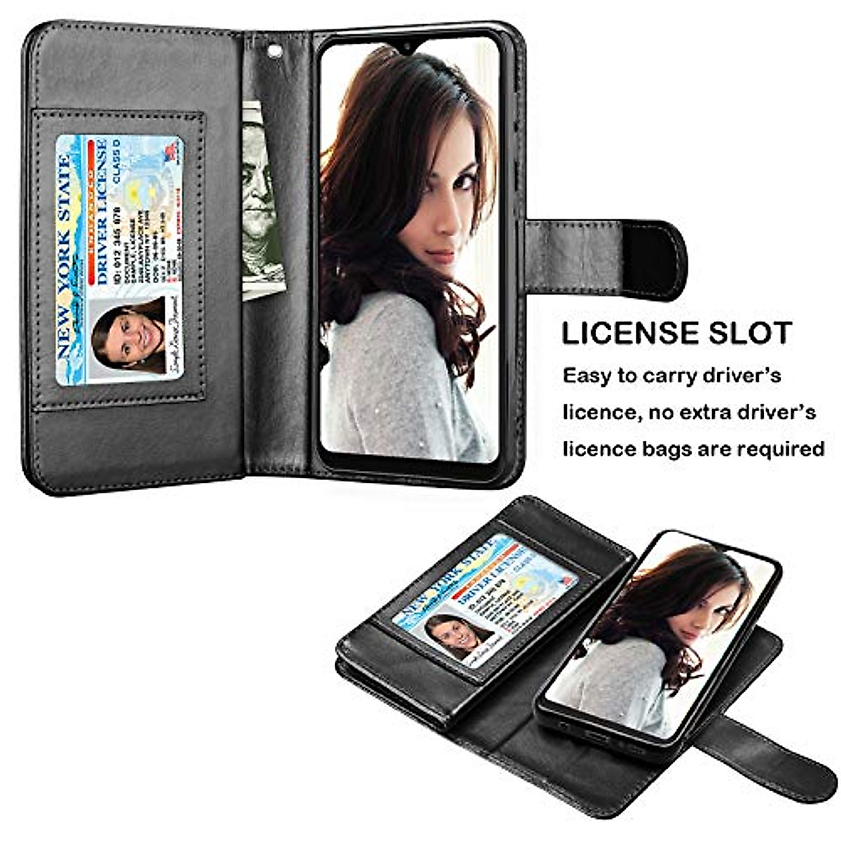 NJJEX Wallet Case for Samsung Galaxy A20, for Galaxy A30 Case, [9 Card Slots] PU Leather ID Credit Holder Folio Flip [Detachable][Kickstand] Magnetic Phone Cover & Lanyard for Samsung A20 A30 [Black]