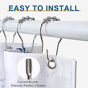Shower Curtain Hooks, OEH Stainless Steel Shower Curtain Rings, Roller Gliding Shower Hooks for Shower Curtain, Rustproof Shower Rings for Curtain, Shower Curtain, Shower Rod, Set of 12, Chrome