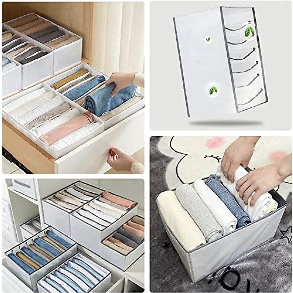 Wardrobe Clothes Organizer, NEW Sturdy Clothes Organizer for Folded Clothes, 6-Grid Collapsible Storage Bins Cubes Organizers, with Waterproof Fabric, Suitable for Closet/Wardrobe/Drawer