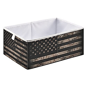 xigua American Flag Camouflage Rectangle Storage Bin Large Collapsible Storage Basket Toys Clothes Organizer Box for Shelf Closet Bedroom Home Office, 15.8 x 10.6 x 7 Inch
