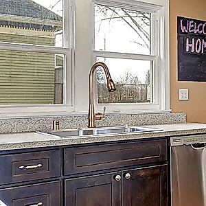 One-Handle Pull-Down Kitchen Faucet Single Level Solid Brass Kitchen Sink Faucet with Deck Plate (Antique Copper)