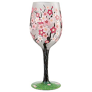 Enesco Designs by Lolita Cherry Blossom Artisan Wine Glass, 15 Ounce, Multicolor,6007483