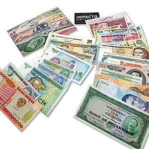 IMPACTO COLECCIONABLES Foreign Currency Collection - 25 Different World Currency Banknotes - Collectible Currency Foreign - Old World Currency Collection - Banknotes Collection (COA Included)