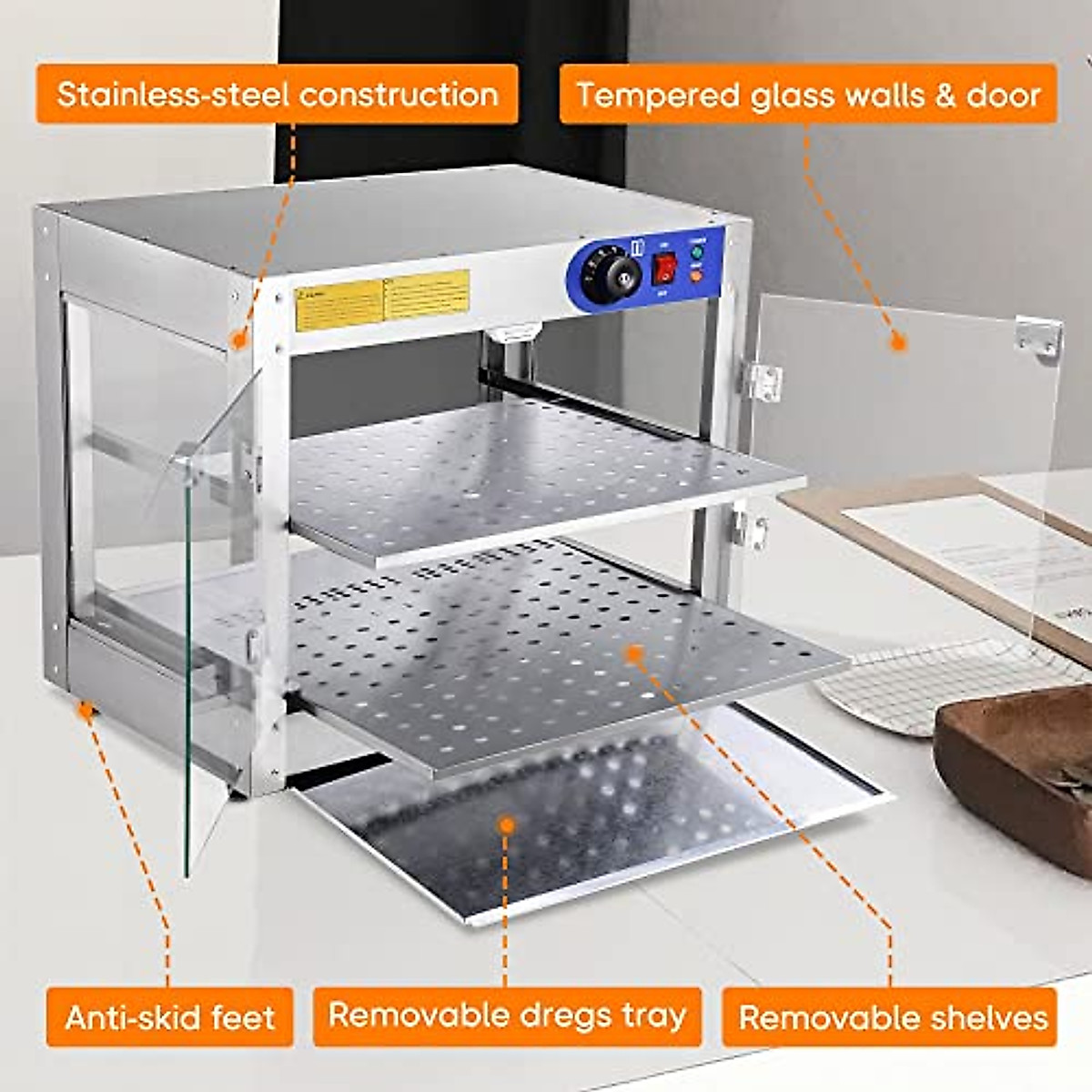 WeChef Commercial Food Warmer 2-Tier 110V Countertop Food Pizza Warmer 750W 24x15x20 Pastry Display Case