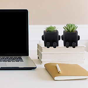 WOODWORD Desk Plant Fake Succulents in Black Modern Human Shaped Ceramic Pots Desk Decor for Office Plants Decor for Table Shelf Centerpieces, Cute Fake Plants Bathroom Decor 2pcs