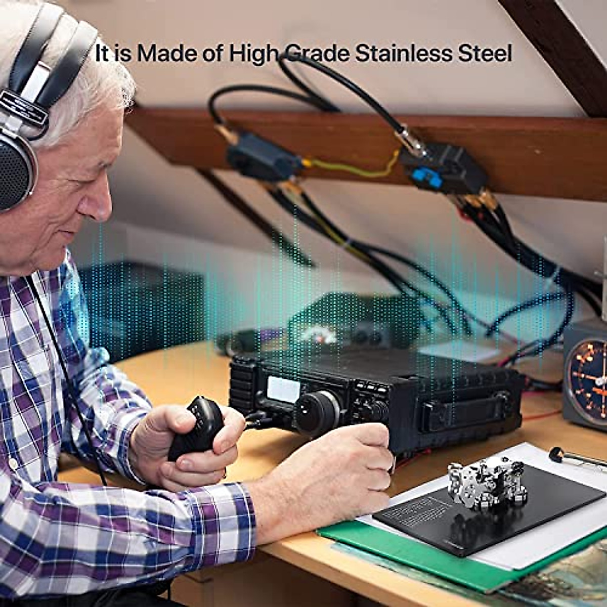 Putikeeg Mini Key Morse Radio HAM Send Telegram Double Paddle Morse Code Key with Stainless Steel Body Three Neodymium Magnets Base Silver