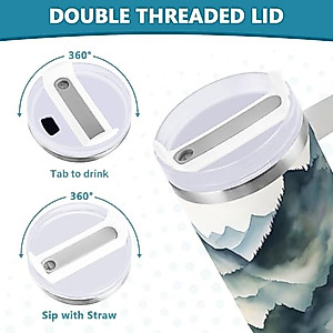 Qilmy 40 oz Mountain Forests Tumbler with Handle and Straw Lid for Water Iced Tea or Coffee, Stainless Steel Insulated Leak-proof Travel Coffee Mug Cup Gifts