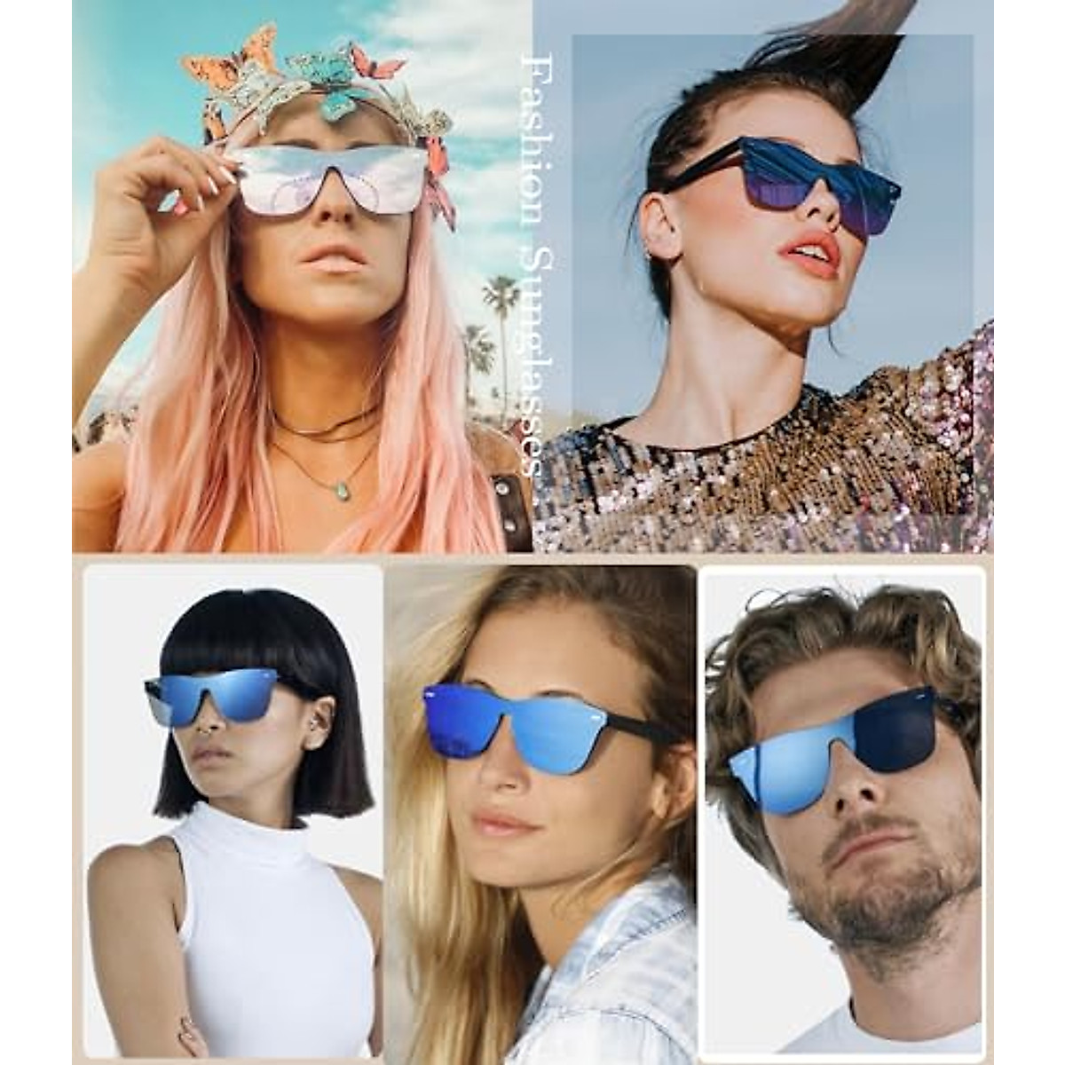 Dollger Trendy Mirrored Sunglasses for women men Rimless one piece colored lens reflective cool 2PCS