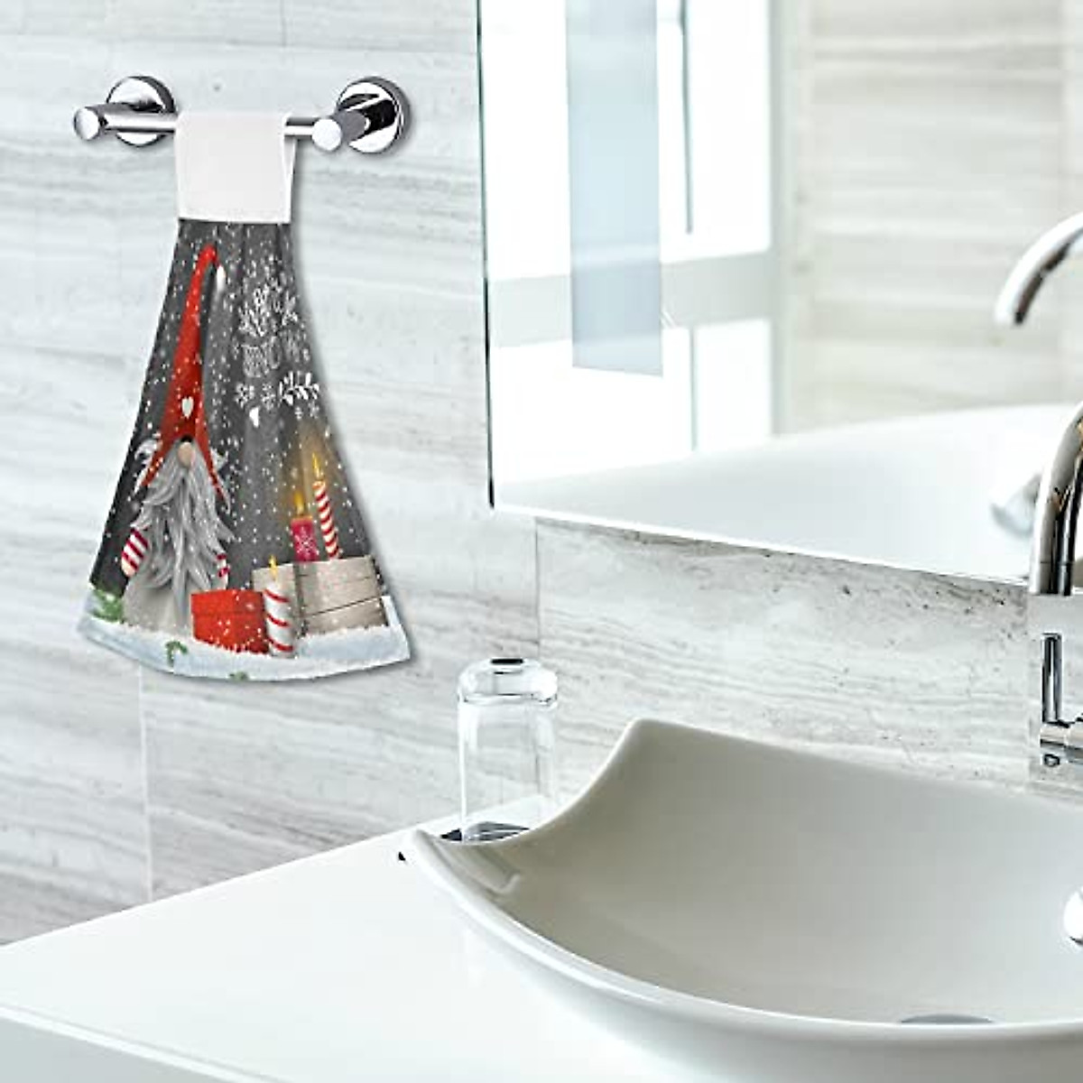 Exnundod Winter Gnome Kitchen Towels Set of 2 Let It Snow Hand Towel with Hanging Loop Soft Absorbent Fingertip Tie Towel Dishcloth for Bathroom Washroom