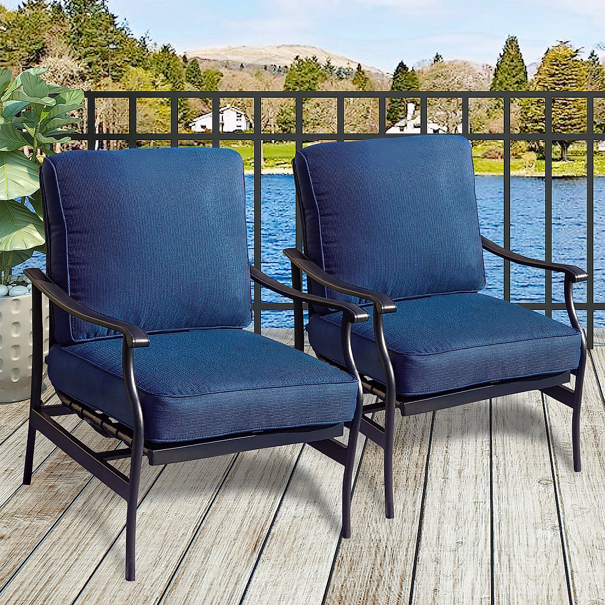 PatioFestival Patio Chairs Bistro Rocking Sofa Chair Modern Outdoor Furniture Set Conversation Sets with 5.1 Inch Thick Seat Cushions (2PCS-2, Blue)